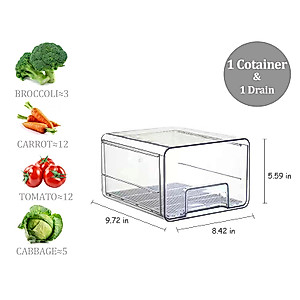 YouLike 2pack Stackable Fridge Drawers Pull Out Bins for Refrigerator Organizer Clear Food Storage Container Set With Drain for Pantry Kitchen Cabinet Office Organization