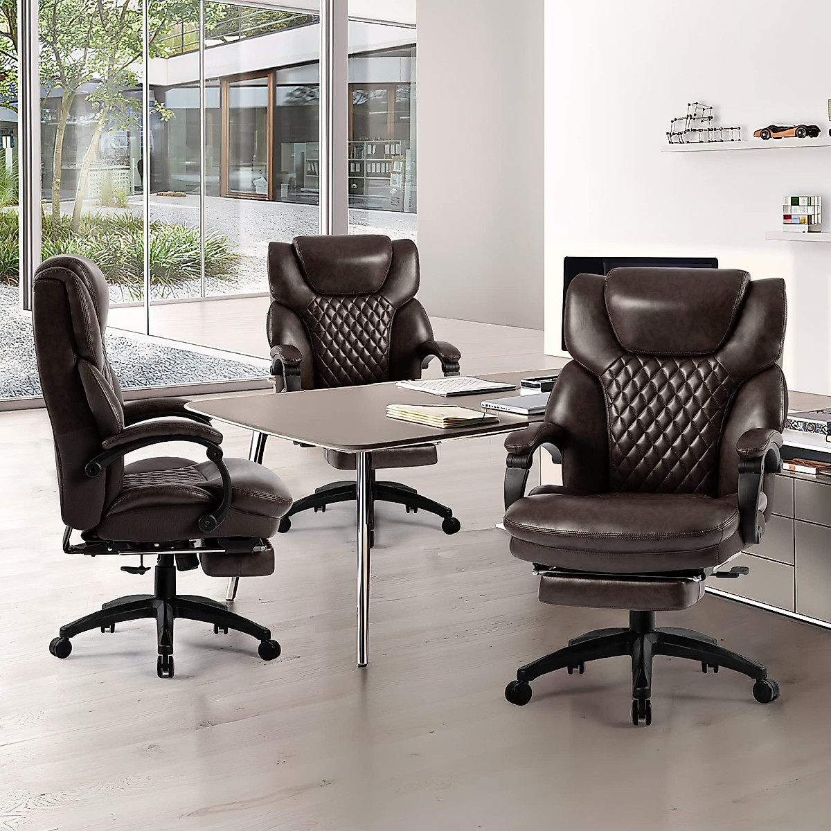 COLERLINE High Back Big & Tall 400lb Office Chair with Footrest - Heavy Duty Base, Adjustable Tilt Angle Large Bonded Leather Ergonomic Executive Desk Computer Swivel Chair