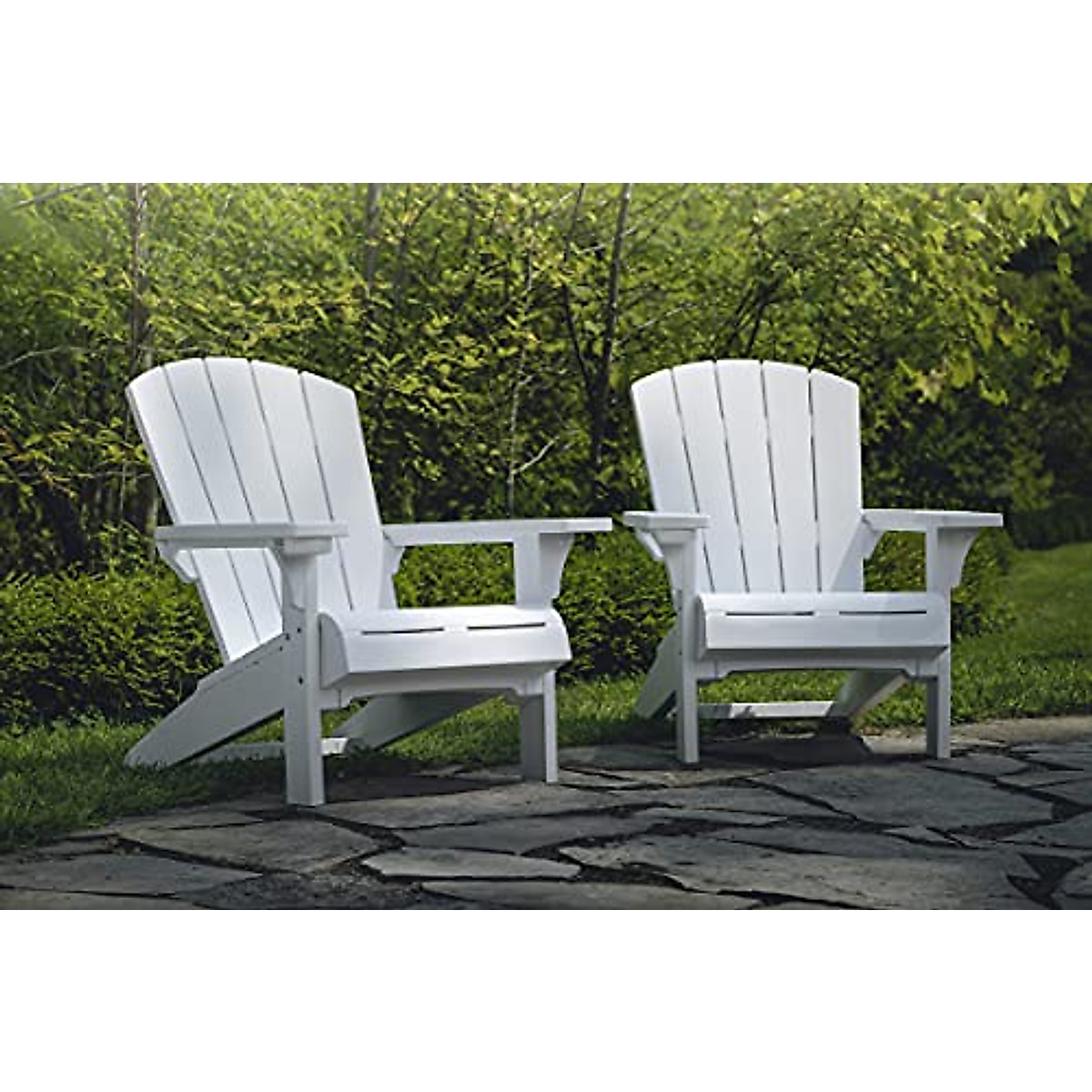 Keter 2 Pack Alpine Adirondack Resin Outdoor Furniture Patio Chairs with Cup Holder-Perfect for Beach, Pool, and Fire Pit Seating, White