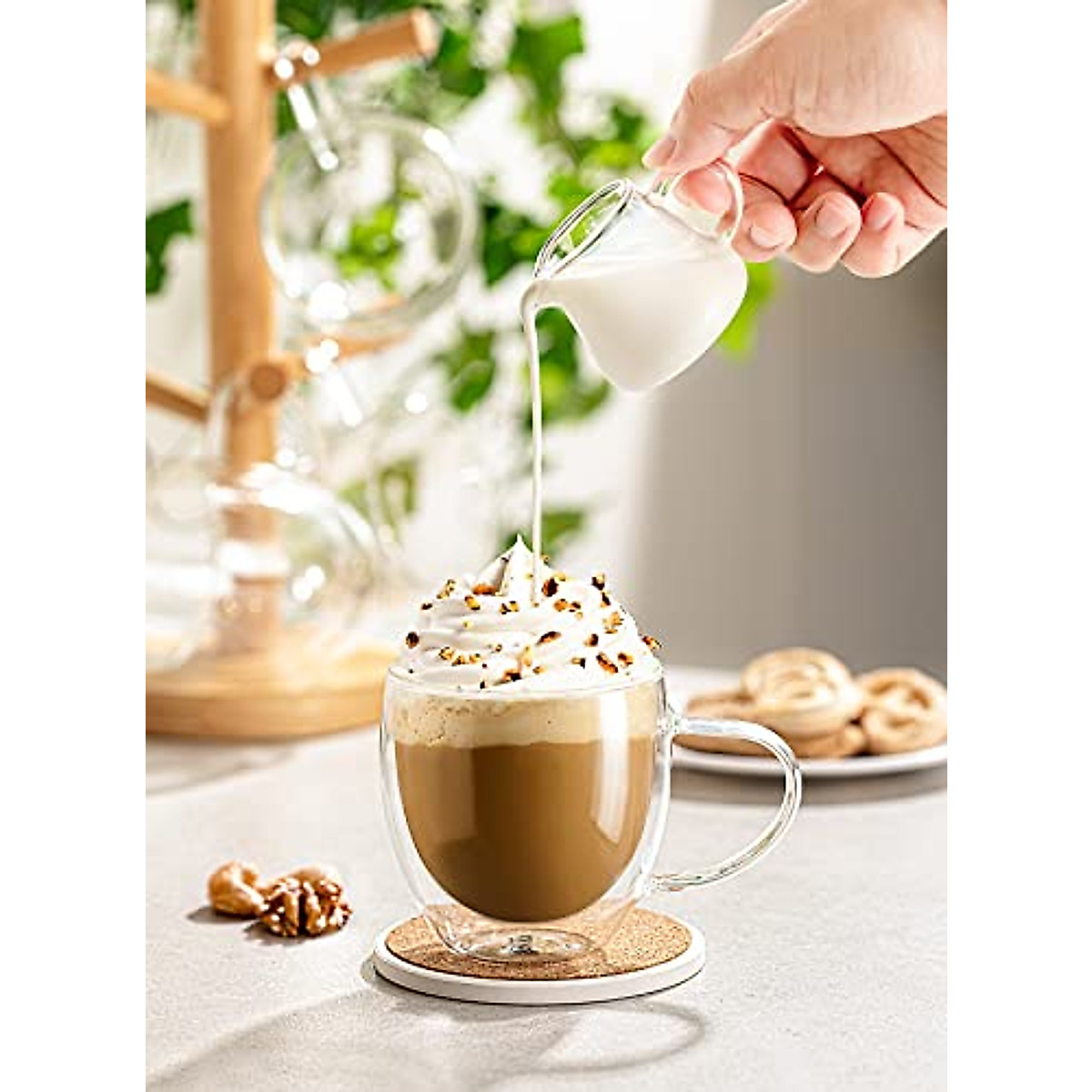 Sweese 8 oz Glass Coffee Cups - Double Wall Insulated Glass Coffee Mugs Set with Handle, Perfect for Espresso, Latte, Cappuccino, Set of 4-415.101