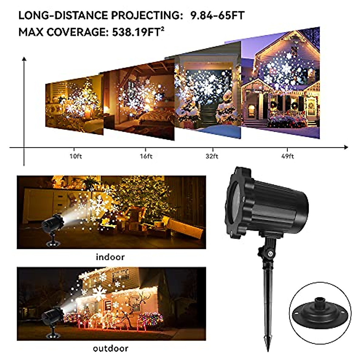 Snowfall LED Light Projector, Christmas Snowflake Rotating Projector Waterproof White Snow Effect Spotlight Outdoor Landscape Decorative Lighting for Patio, Garden, Halloween, Christmas, Holiday