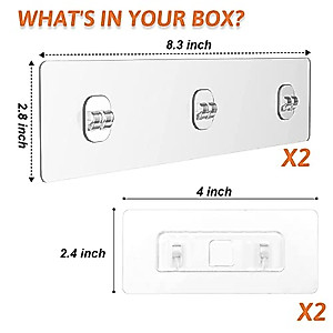 MAYKI Adhesive Hook Strip 4 Packs, Transparent Strong Sticky Adhesive Strips for Shower Caddy, Kitchen Racks, Bathroom Storage Shelves