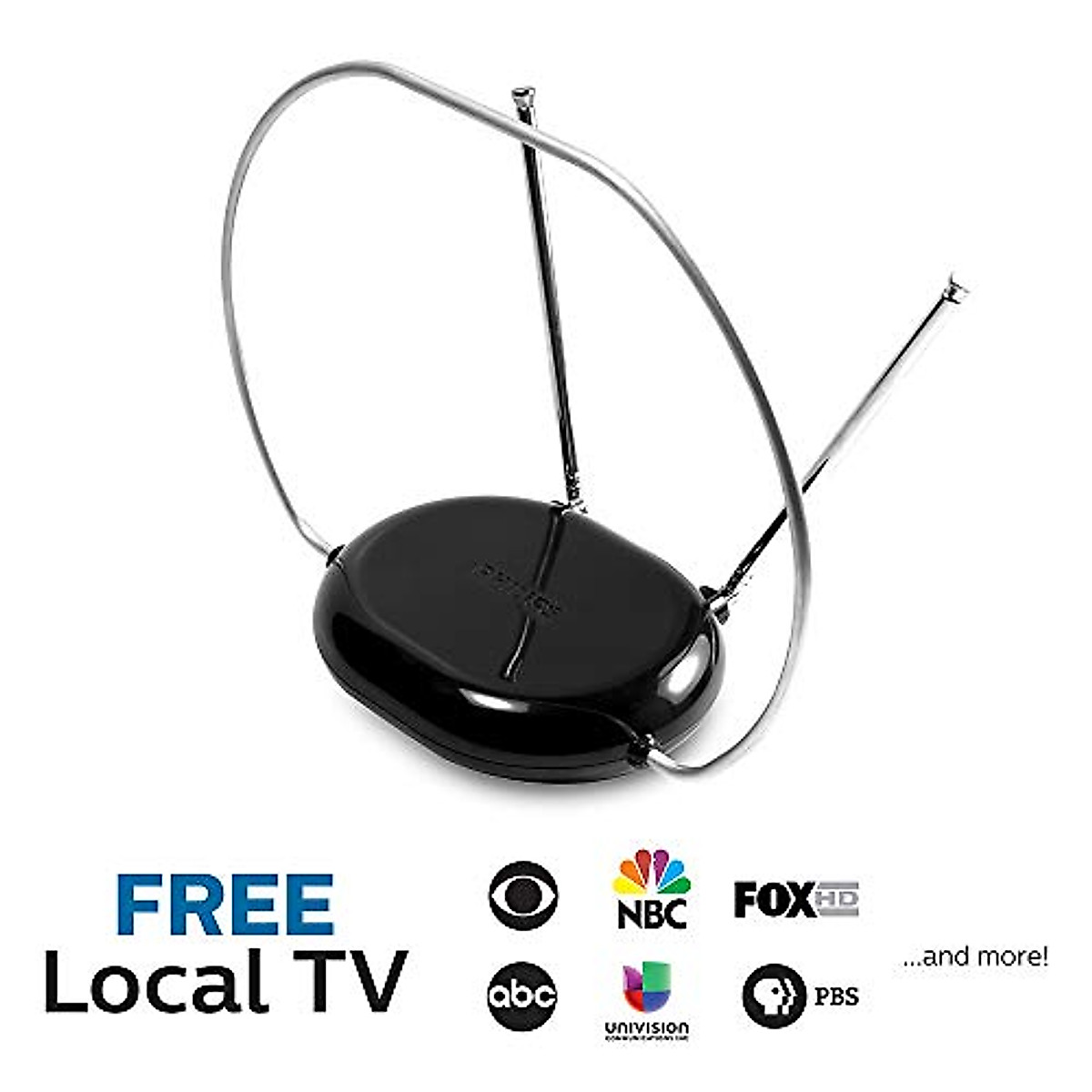 Philips Rabbit Ears Indoor TV Antenna, Dipoles and Circular Loop, Tabletop Antenna, Digital, Smart TV Compatible, HDTV Antenna, 4K 1080P VHF UHF, 5ft Coaxial Cable, Black, SDV8201B/27