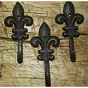 MIABE - 6 Cast Iron Antique Supplies for Style Rustic Fleur De Lis Coat Hooks Hat Hook Rack Towel 6 for Home Decor