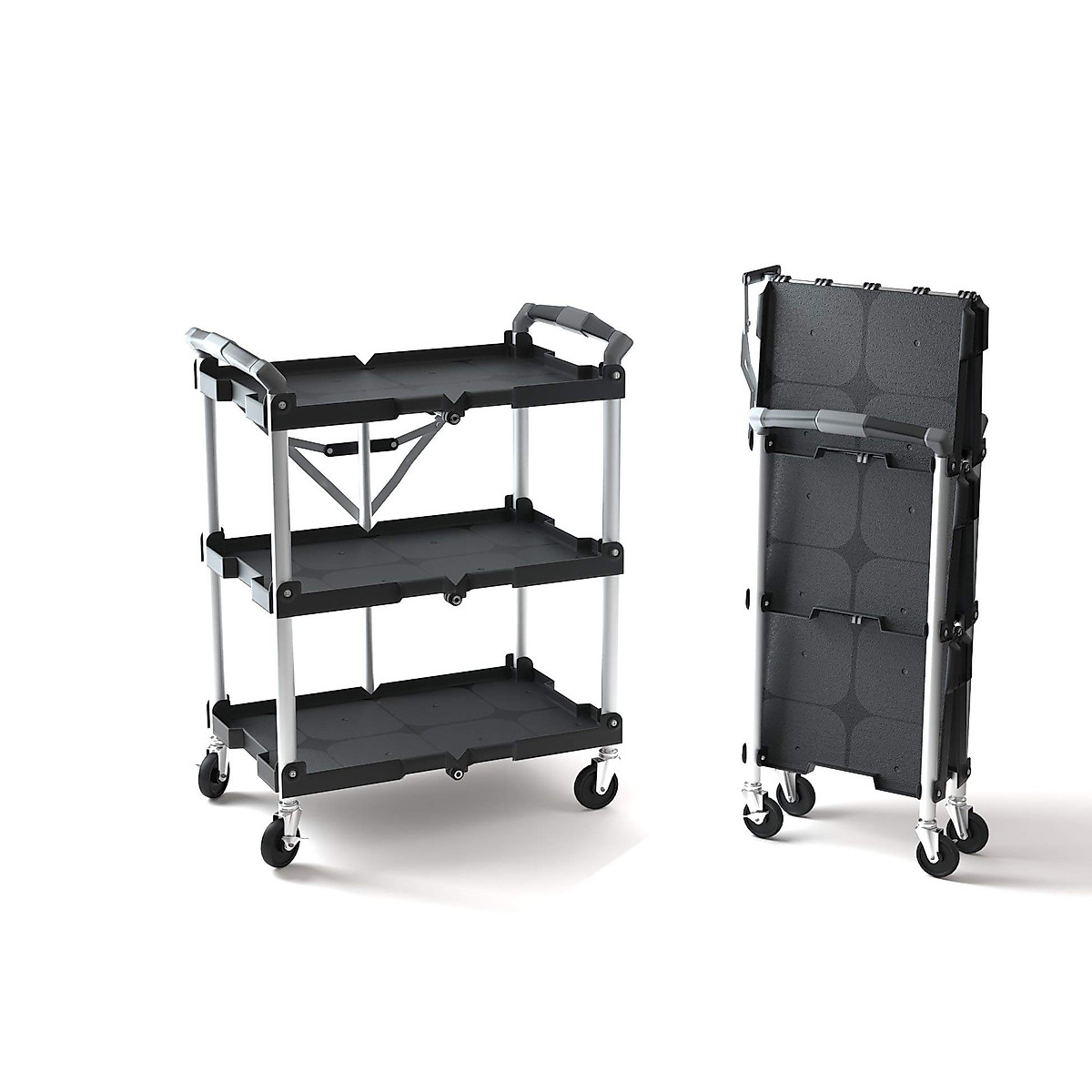 Olympia Tools 85-188 Pack-N-Roll Folding Collapsible Service Cart, Black, 50 Lb. Load Capacity per Shelf | COSCO Shifter Multi-Position Folding Hand Truck and Cart, Green