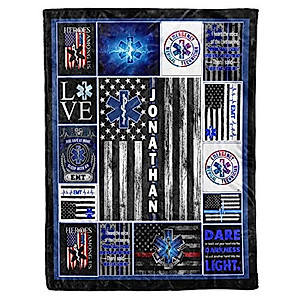 VTH GLOBAL Personalized Custom Name EMS EMT Paramedic Thin White Line Star of Life Fleece Sherpa Blanket Bed Throw Size Tapestry Wall Hanging