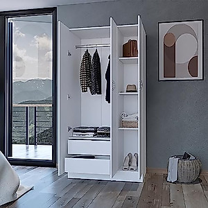 AMFSQJ Contemporary Miscellaneous Storage Closet with Hanging Rod, Versatile Organizer for Various Spaces, 35.43”*29.69”*71.14”H, White