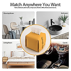 Kevancho Leather Tissue Box Cover Square, Tissue Box Holder Dispenser for Car, Home, Bathroom, Bedroom, Office, Night Stands, Desks and Tables (Yellow, Square)
