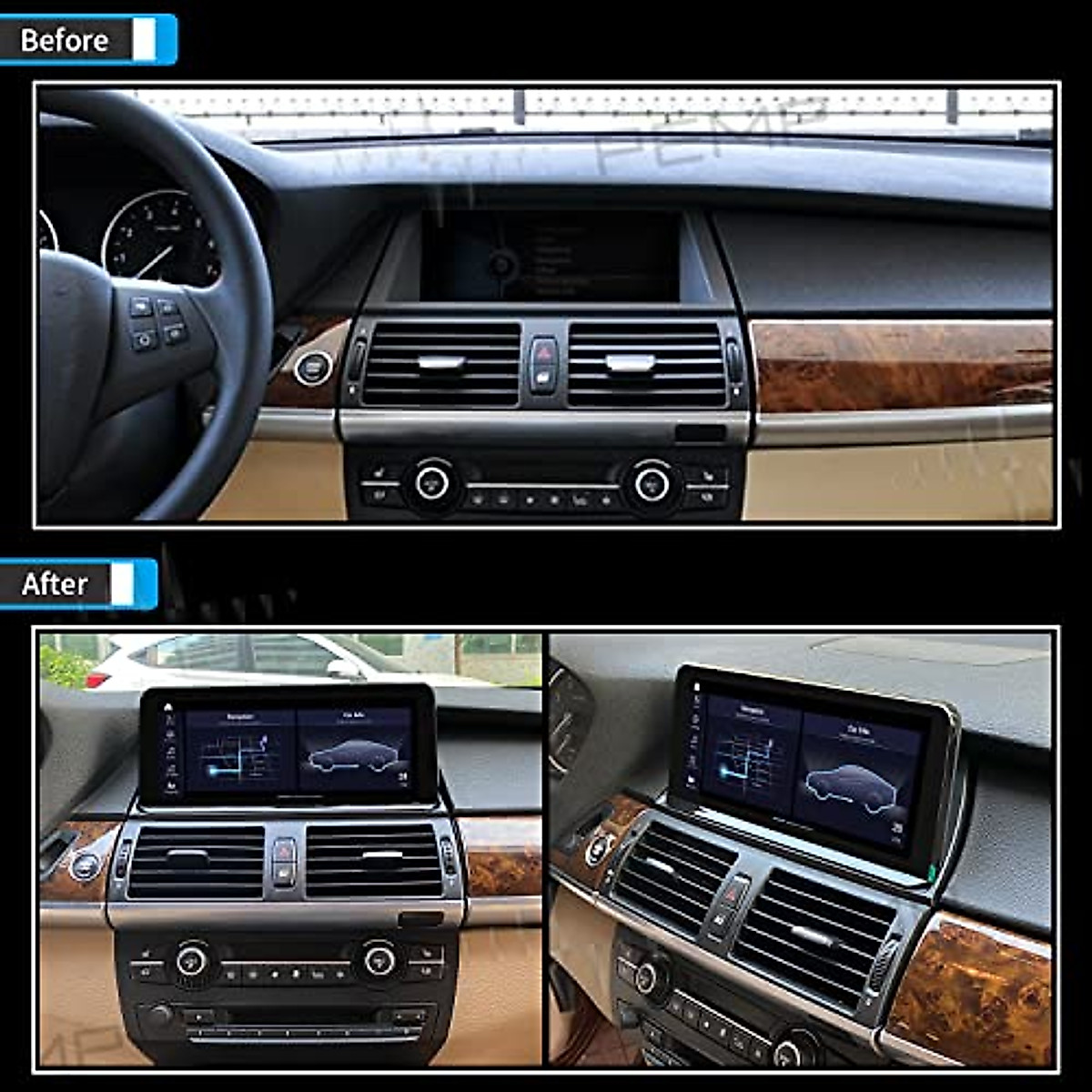 PEMP Blue Anti-Glare Vertical Screen E70 E71 Android 12 CarPlay Android auto, Snapdragon 662 8-core 4+64GB 10.25” HD Screen for BMW X5 X6 CIC (2010-2012)