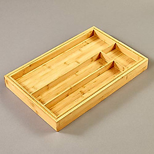 The Lakeside Collection Expandable Bamboo Cutlery Drawer Organizer with 4 or 6 Slots when Open