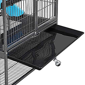 Topeakmart Rolling Metal Small Animal Cage for Adult Rats Ferrets Chinchillas Guinea Pigs Single Unit Critter Nation Cage w/Removable Ramp & Platform Black