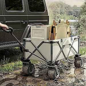 YJSG Collapsible Folding Wagon Garden Cart,White Garden Carts,Beach Wagon Grocery Wagon Wagon Sports Utility Off-Road Wheels with Brakes Wagon Cart 200Kg Load Camping Cart
