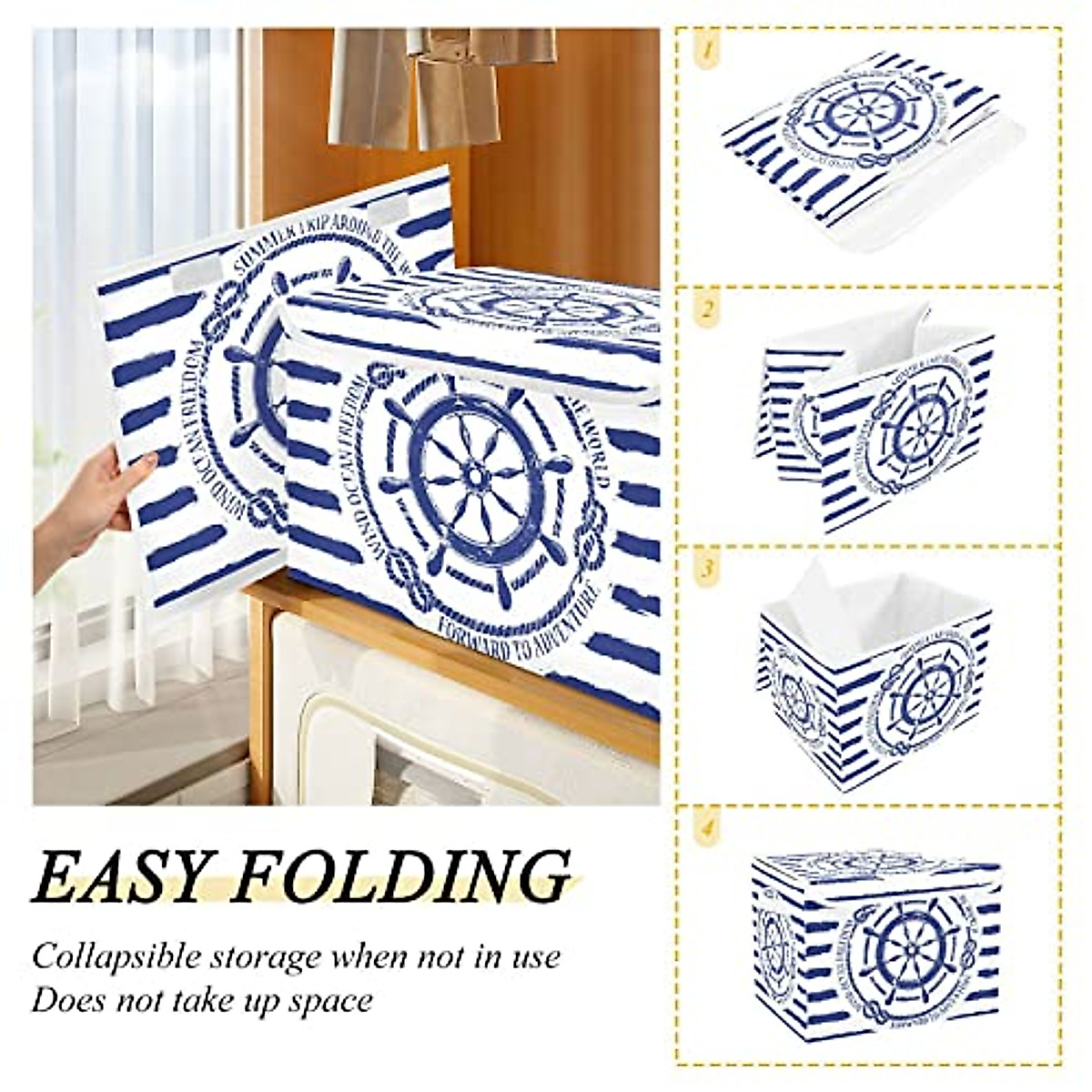 Kigai Boat Helm Storage Baskets for Shelves Foldable Closet Basket Storage Bins with Lid for Clothes Home Office Toys Organizers