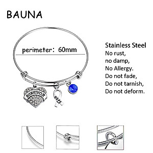 BAUNA Cancer Survivor Gifts for Women Colon Cancer Awareness Bracelet Blue Ribbon Bracelet Gift Cancer Jewelry (Blue Ribbon Awareness Bangle)