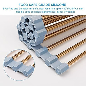 Seropy Roll Up Dish Drying Rack Over The Sink Drying Rack for Kitchen Counter, Rolling Dish Rack Over Sink Mat, Foldable Dish Drainer Stainless Steel Sink Rack Kitchen Organization Gold 17.5"x11.8"