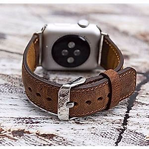 VENOULT iWatch Series 9, Ultra 2 Compatible Apple Watch Bands for Man or Women 49mm, 48mm, 47mm, 45mm, 44mm, 41mm, 40mm, Series 9-1 Dark Brown Genuine Leather Bull Strap, HANDMADE