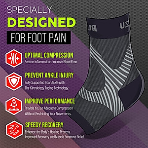 Foot & Ankle Brace Socks - Plantar Fasciitis Relief Neuropathy Socks, Arch Support for Women & Men, Ankle Compression Sleeve for Heel Spurs, Tendonitis, Ankle Wrap for Sprained Ankle Black S-M