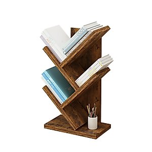 Lydia88 Tree Bookshelf，4-Layer Floor Standing Bookshelf，The Desktop Bookshelf Can Hold Books，Magazines, CDs and Photo Albums，Desktop Organizer，Office Storage Rack Real Wooden Bookshelf