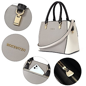 BOSTANTEN Women Leather Handbag Designer Top Handle Satchel Shoulder Bag Crossbody Purses and Women Leather Wallet RFID Blocking Small Bifold Zipper Pocket Wallet Card Case Purse with ID Window Grey