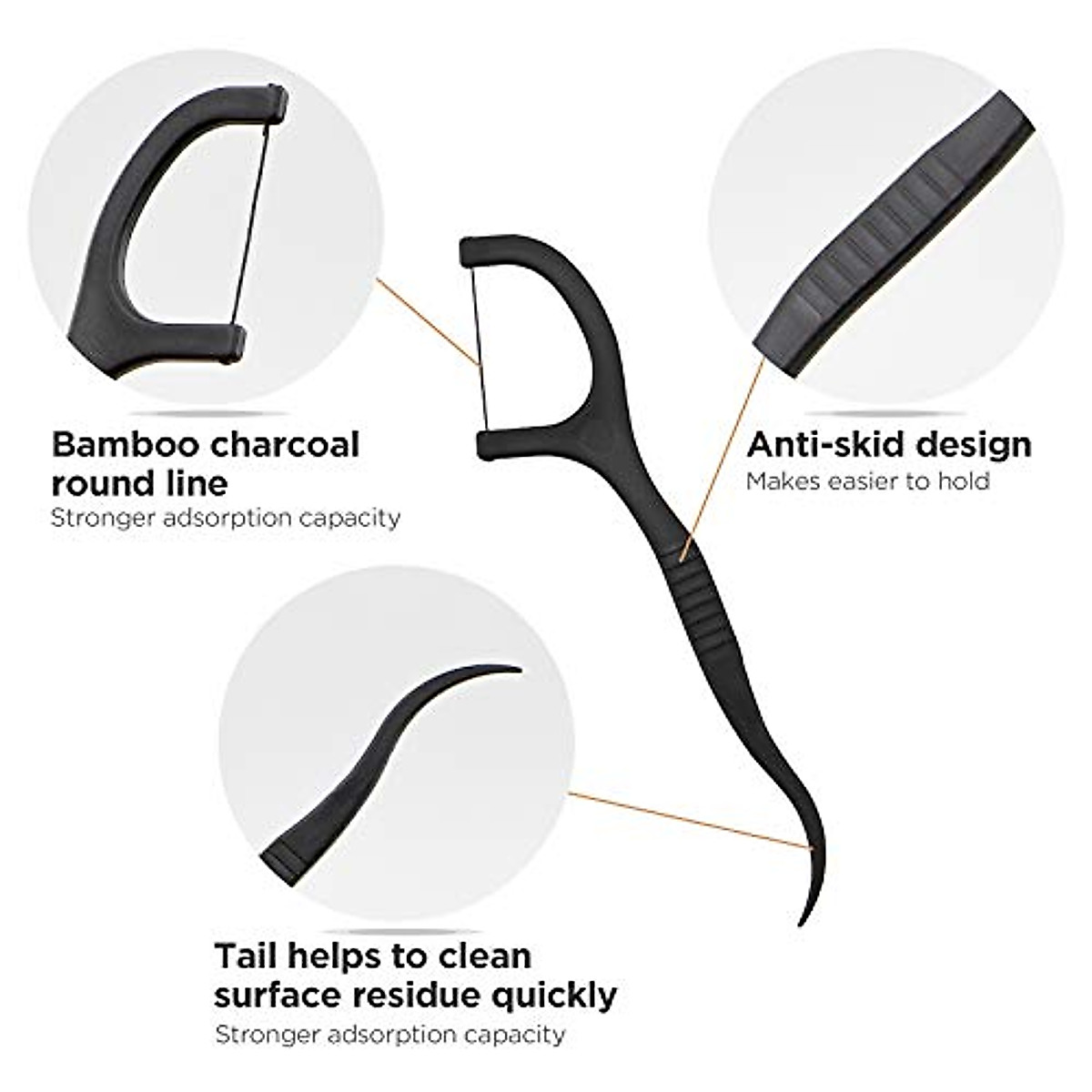 Natural Dental Floss Picks High Toughness Charcoal Toothpicks Sticks-Vegan,Eco-Friendly Sustainable Flossers for Teeth Cleaning (400 Count)