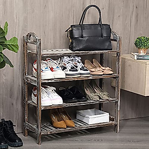MyGift Torched Solid Wood Entryway Shoe Rack for Entryway, Closet Shoe Rack Organizer Storage Shelf with 4 Tier Wooden Slat Design