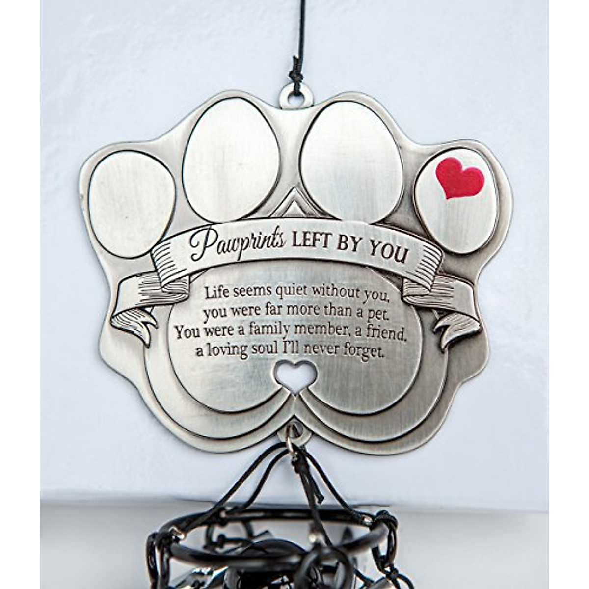 Pet Memorial Wind Chime - 18" Metal Casted Pawprint Wind Chime - A Beautiful Remembrance Gift for a Grieving Pet Owner - Includes Pawprints Left by You Poem Card