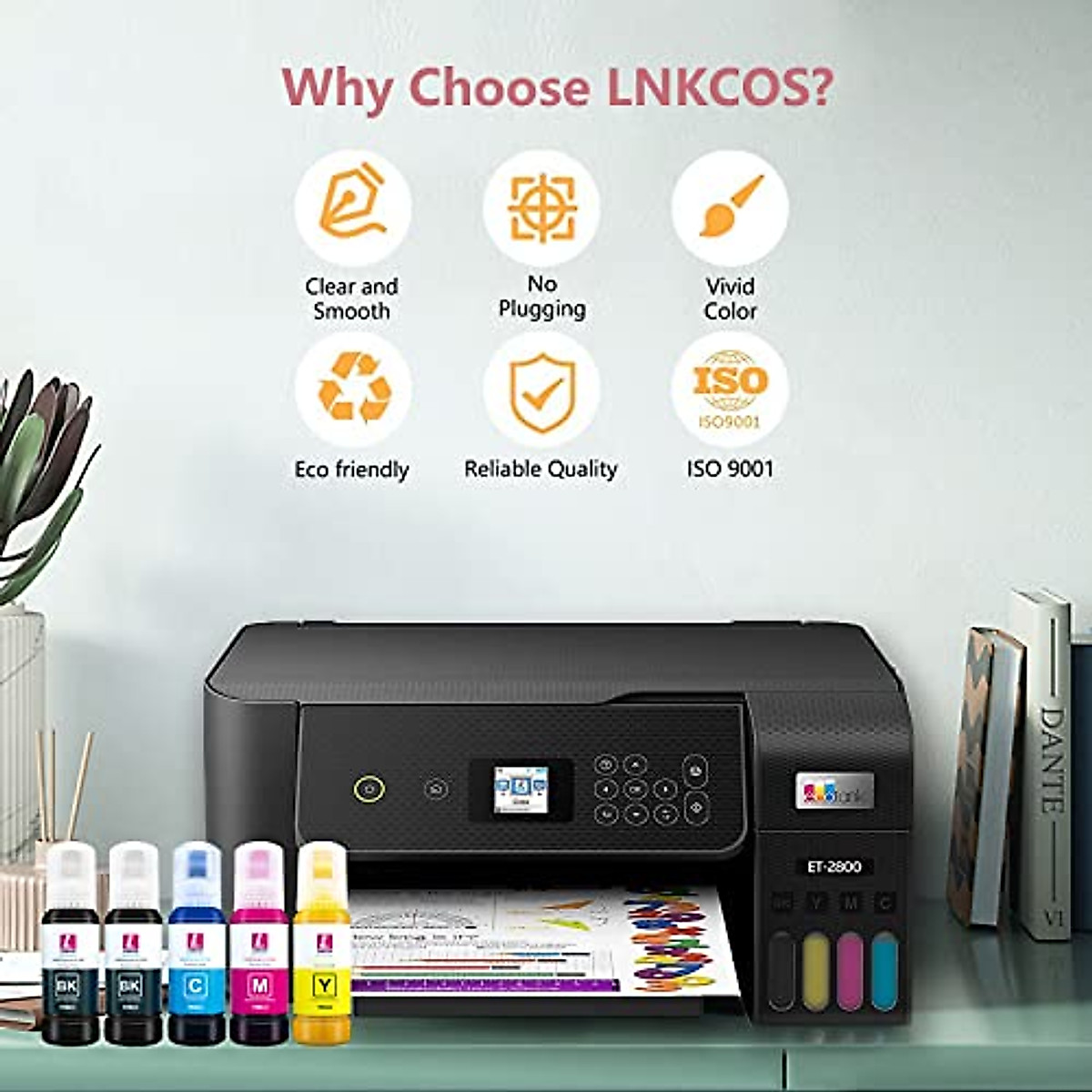 LNKCOS 500ML Sublimation Ink for Epson EcoTank ET-2400 ET-2800 ET-2803 ET-2720 ET-2750 ET-2760 ET-2850 ET-3710 ET-3830 ET-3850 ET-4700 ET-2820 ET-4800 ET-4850 ET-15000 F170 (ICC-Free/Syringe-Free)