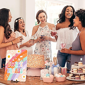 WenmthG Hippie Birthday Party Decorations Acrylic Sweet Treats Sign- 8.3x 11.7 Inch Groovy Table Sign with Stand Daisy Retro Hippie Groovy Party Centerpiece for Birthday Party Event Gift Table Decor