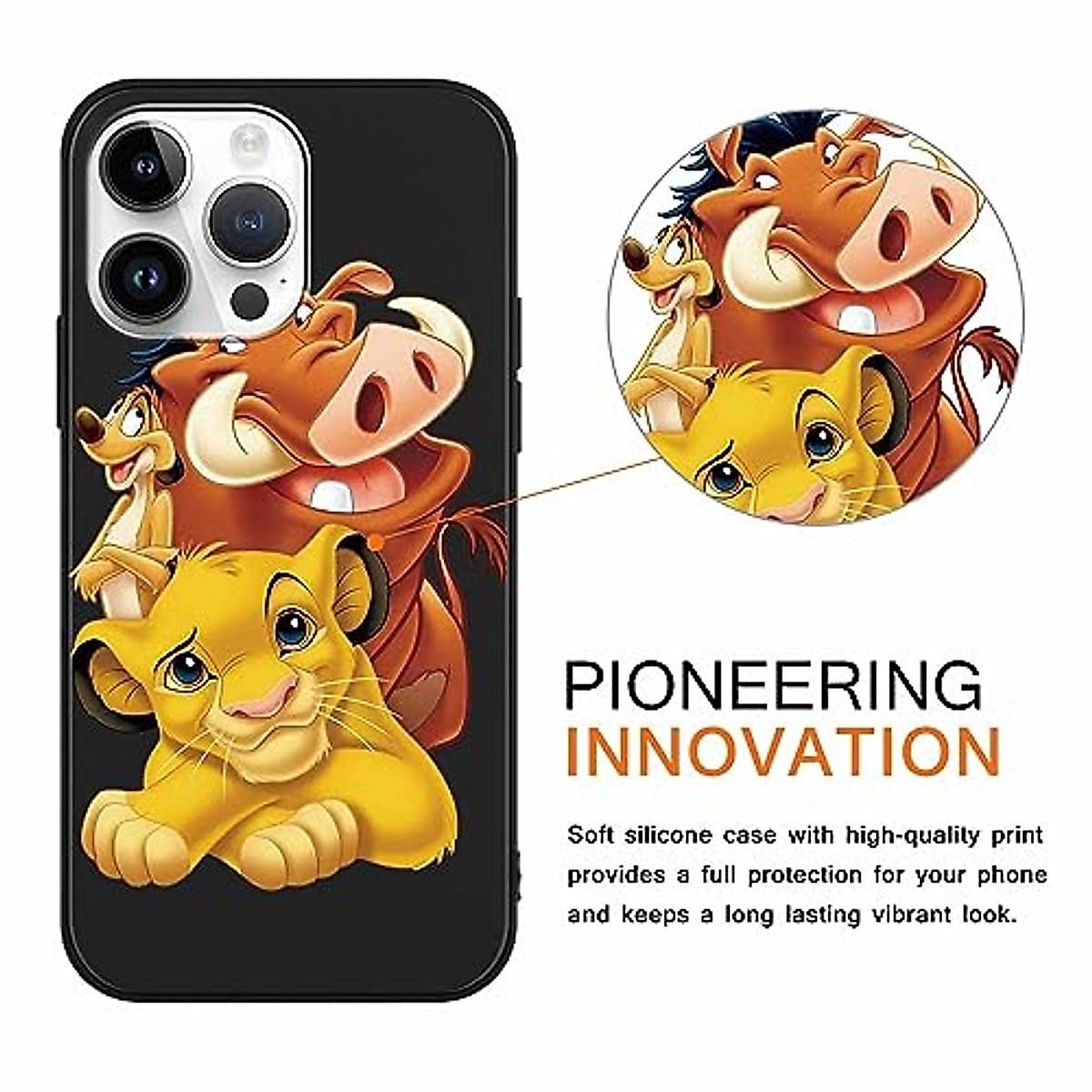 FGIAZDU 2 Pack Lion Cartoon Black Cases for iPhone 14 Pro Max Case 6.7",Soft TPU Cute Anime Pattern Cover for Girls Kids Boys,Animal Movie Character Shockproof Protective Funda for iPhone 14 Pro Max