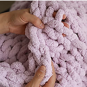 Victusphia Chunky Knit Blanket Throw Chenille Knitted Yarn Throw Blanket for Couch & Bed Fall Decor Large Soft Comfy Cable Blankets & Throws Purple Lavender 50"x60"