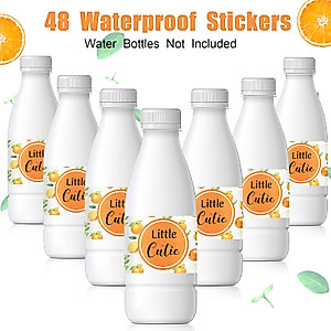 48 Pieces Baby Shower Water Bottle Labels Oranges little cutie baby shower decorations Bottle Stickers Waterproof Oranges Wrappers for Unisex Favors Decorations