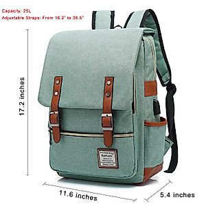 UGRACE Vintage Laptop Backpack with USB Charging Port, Elegant Water Resistant Travelling Backpack Casual Daypacks School Shoulder Bag for Men Women, Fits up to 15.6Inch Laptop in Green