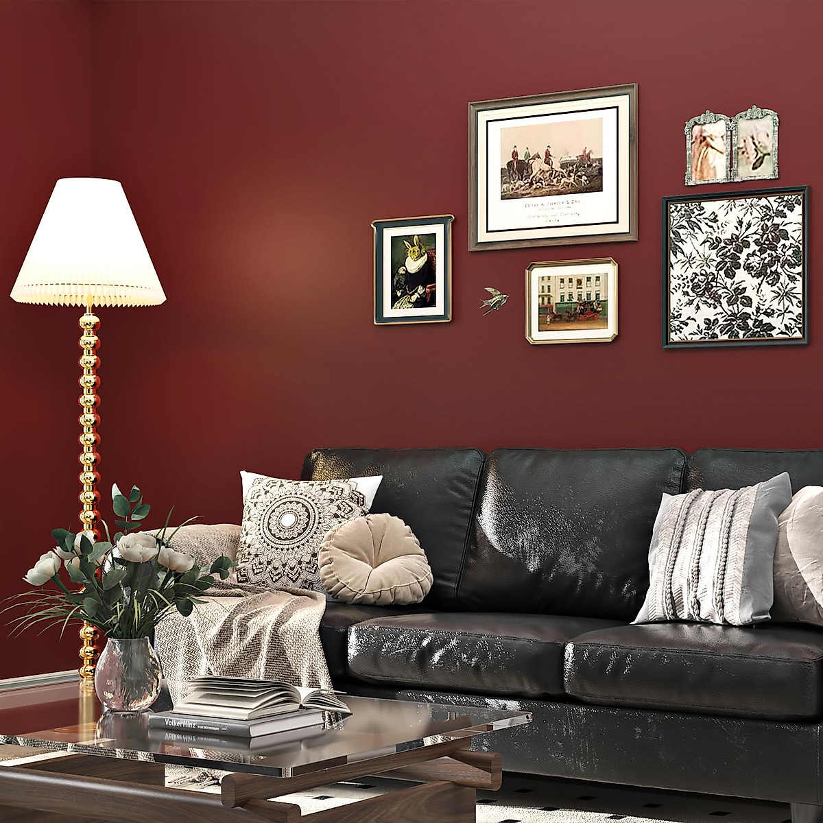 WESTICK Retro Red Wallpaper for Bedroom Walls 394" x 15.75" Red Contact Paper for Cabinets Waterproof Peel and Stick Wallpaper Self Adhesive Accent Wall Paper Living Room Entryway Vinyl Roll