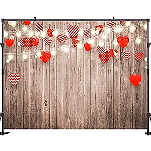 Maijoeyy 7x5ft Valentine's Day Backdrop for Photography Rustic Wood Red Love Heart Valentines Backdrop Romantic Love Theme Valentine Photoshoot Backdrop Photo Booth Props