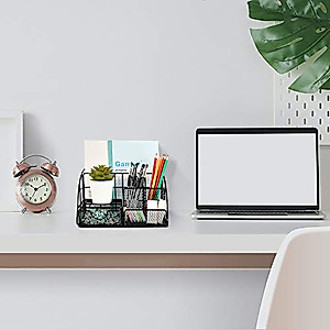 AUPSEN Desk Organizer, Mesh Office Supplies Desk Accessories, Features 5 Compartments + 1 Mini Sliding Drawer(Black)