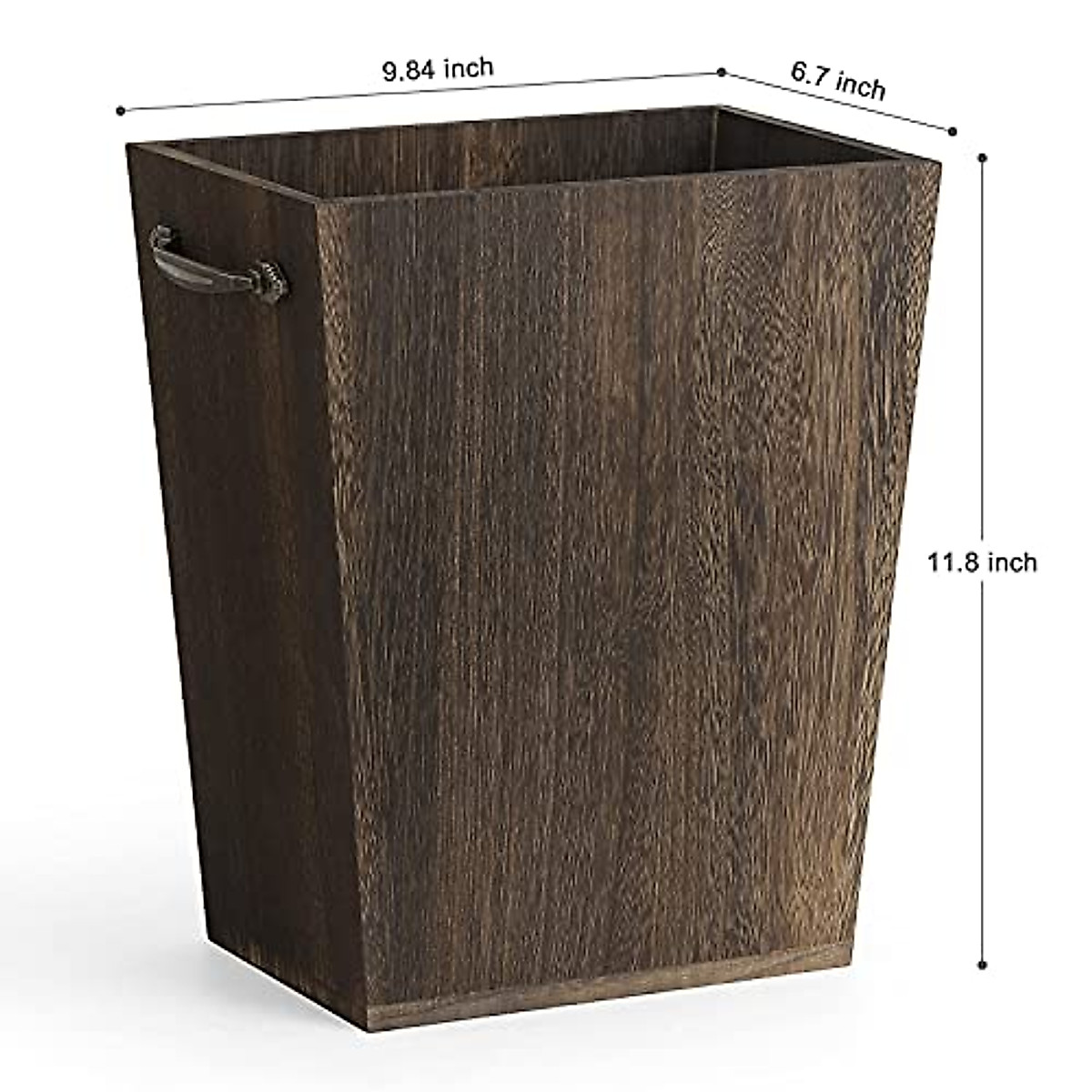Trash Can Bedroom Wastebasket Wood Garbage Can with Metal Handle for Bathroom Office Trash can for Near Desk Bathroom Decorative