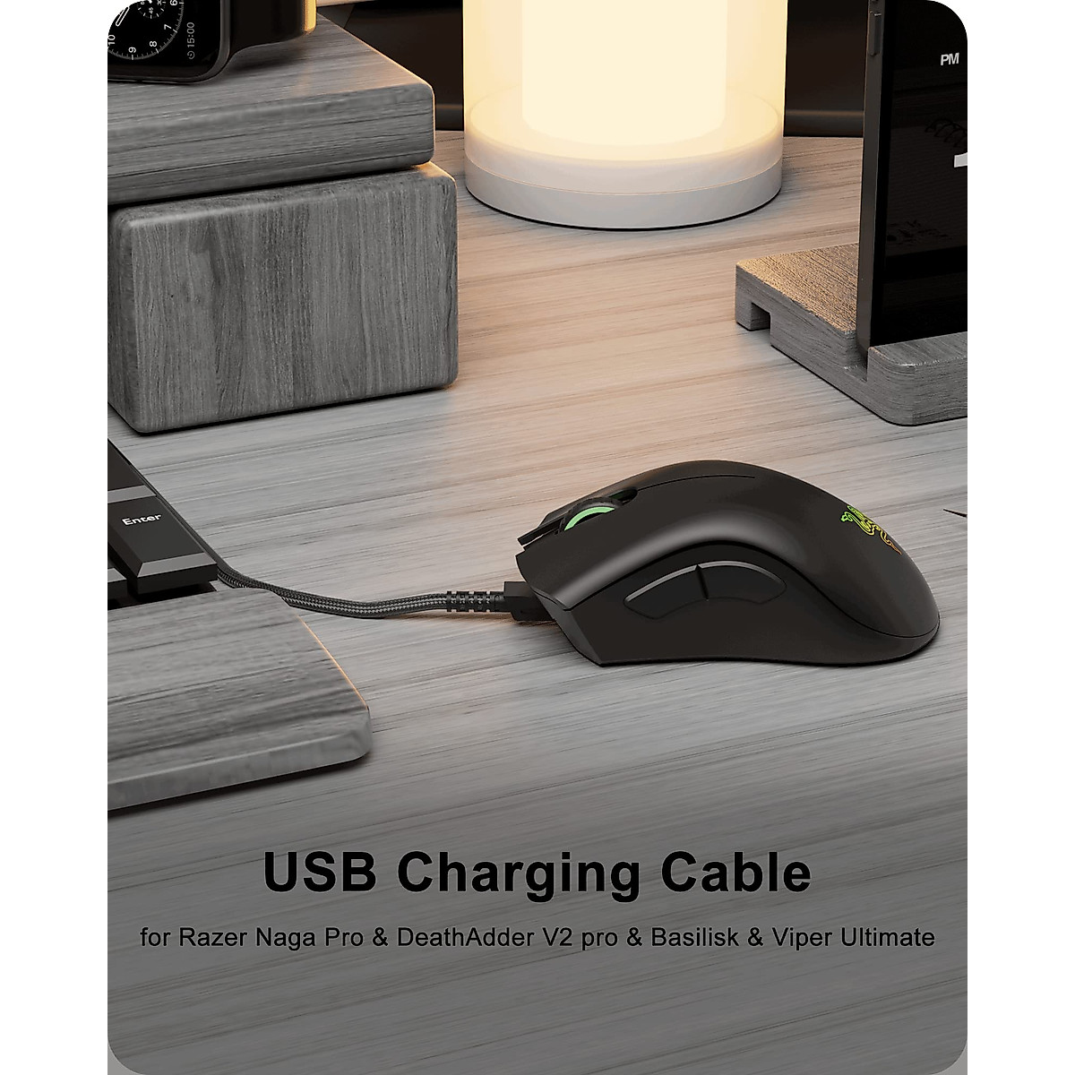 VHBW USB Charging Cable Replacement for Razer Mouse Charger, compatible with Razer Naga Pro & DeathAdder V2 pro & Basilisk & Viper Ultimate Wireless Gaming Mouse 【5.9ft Long】