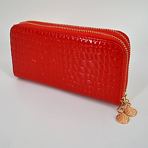 Aisi Women Patent Leather Clutch Wallet Phone Card Holder Organizer Ladies Purse (Red)