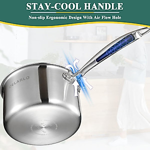 DELARLO Tri-Ply Stainless Steel 1 Quart Saucepan with Lid, Compatible With All Stove 600℉, Small Pots for Cooking, Fast Even Heats, Stainless Pot 1QT, Durable Sauce Pot, Saucepan with Lid