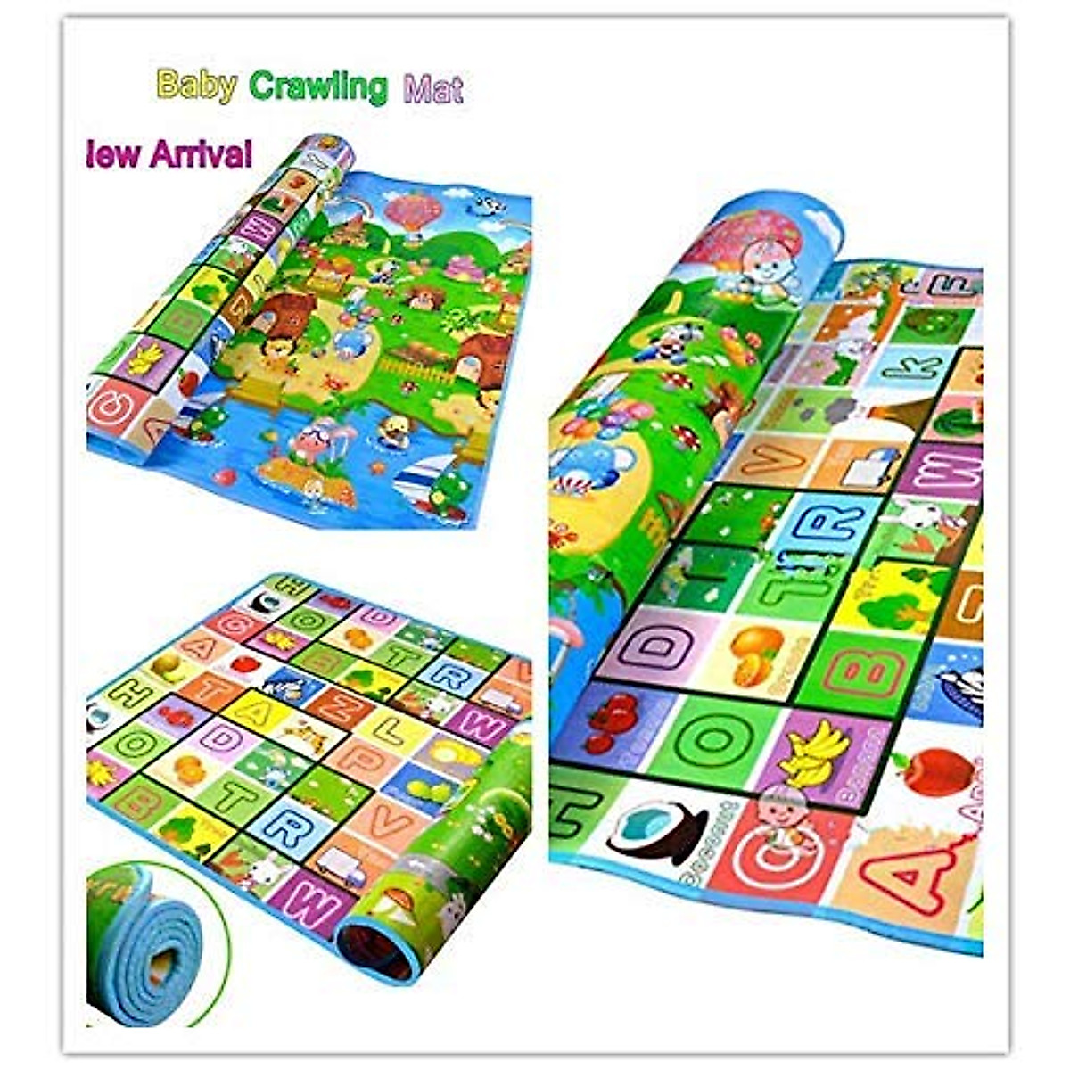 Play Mat for Baby,Baby Care Play Mat Foam Floor Gym,Foldable Non- Bpa Non-Toxic Non-Slip Baby Playmat Thick Extra Large Reversible Waterproof Crawling Mat Portable Toddlers Kids (Animal, Large)