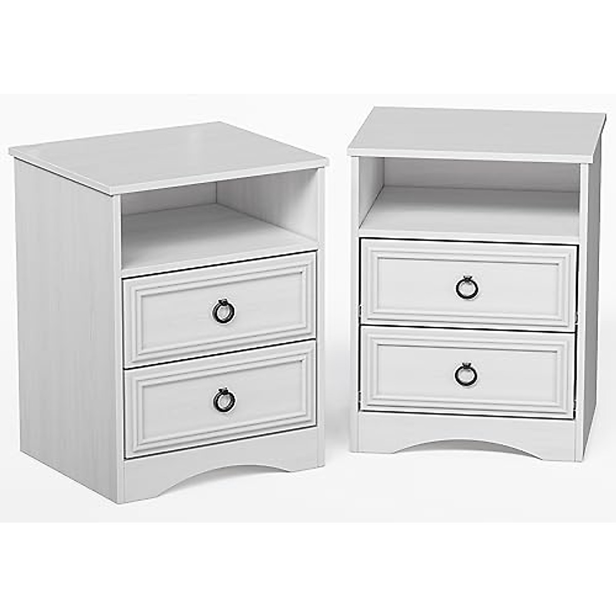 HolliWill Nightstand Set of 2, Night Stand with Drawers, Accent Bed Side Table and End Table with Open Storage for Bedroom, Living Room, White