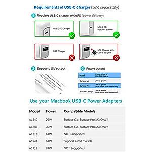 USECL Surface Connect to 65W USB-C Charging Cable Compatible with Microsoft Surface Go. Pro 7/6/ 5/4/ 3, Surface Book1/2,Surface Laptop1/2, Male USB-C Connector Black Cord 1.8Mtr(5.9FT). (Male)