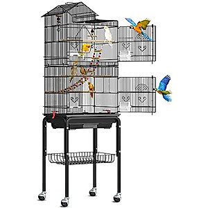 YITAHOME 62 inch Metal Bird Cage, Large Parakeet Cages for Parrot, Cockatiel, Lovebird, Pigeon with Roof Top, Rolling Stand and Hanging Toys