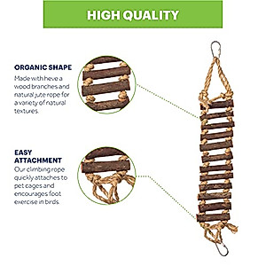 Prevue Pet Products Naturals Rope Ladder Bird Toy, Wood Stairs Climbing Activity Attachment for Birdcage, Earth Tone Brown 62806