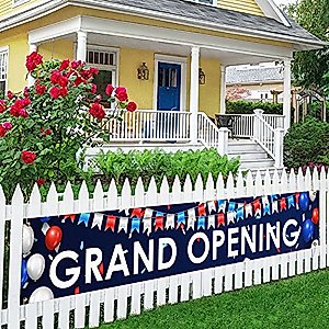 Blue White Large Grand Opening Banner Backdrop,Shops Malls Companies Restaurants Store Business Opening Activities Advertising,Outdoor Outside Opening Propaganda Decorations Supplies 9.8x1.6 Feet