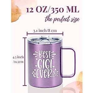 Onebttl Gigi Christmas Gifts for Grandma, Insulated Stainless Steel Coffee Mug with Lid and Handle, Birthday, Mother's Day gifts, Shimmering Purple, (12 oz) Best Gigi Ever