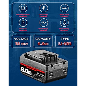 2Pack BAT609 6000mAh 18V Battery and Charger Kit Replacement for Bosch 18 Volt Battery Li-ion Compatible with Bosch 18v Battery & Charger Combo Starter Kit BAT609G BAT610G BAT611 BAT612 BAT618 BAT618G