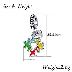 DWJSu Heart Autism Charms fit Pandora Bracelet and Necklace Awareness Puzzle Piece Enamel Love ASD Dangle Bead Charm