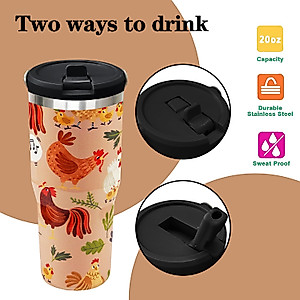 Chicken Tumbler with Handle and Straw, Stainless Steel Vacuum Insulated Flip Straw 30 oz Chicken Tumbler Spill Proof Coffee Travel Mug Chicken Gifts for Women
