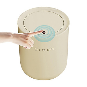 PPUMP Living Room Garbage Can, Round Trash Bin,Trash Can with Lid, Small Kitchen Garbage Can Cream Color, Vanity Wastebasket Trash Bin, Trash Bin, Cute Modern Waste Basket for Living Room Toilet